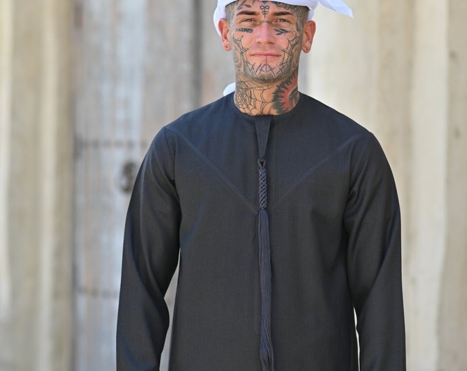 Mens Black Emirati Wool Mix Thobes Jubbah Jubba Thawb Kandora Dishdasha ...