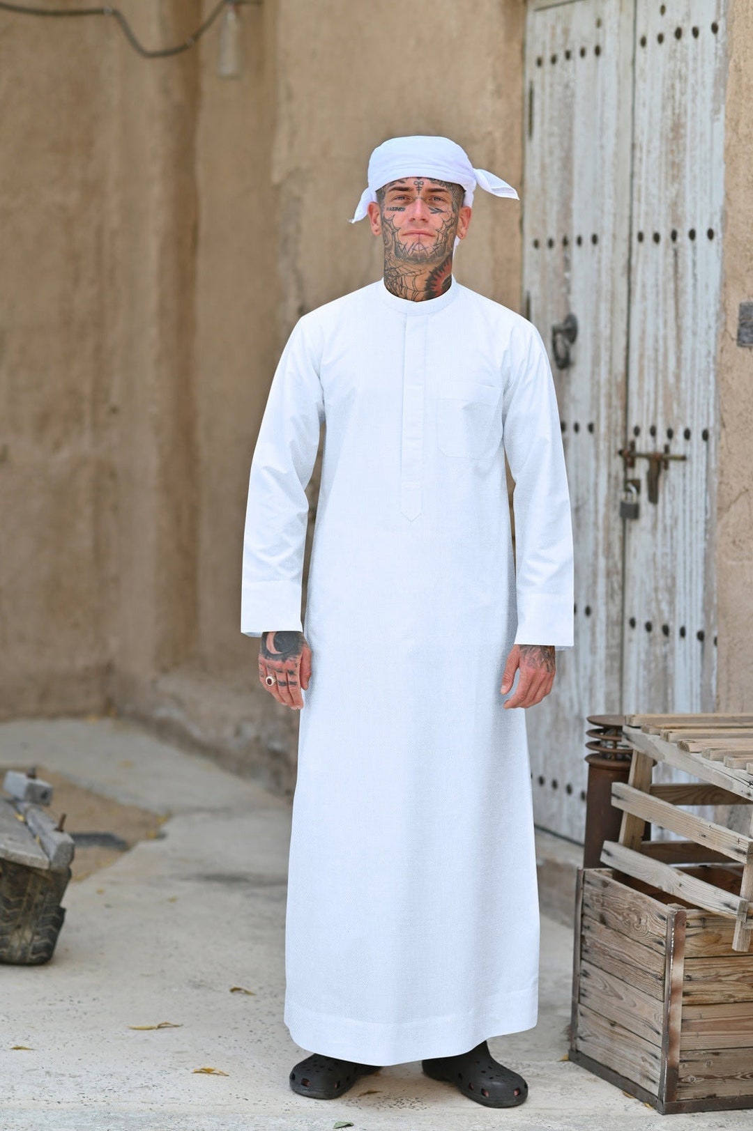 Mens White Kuwaiti Wool Mix Thobes Jubbah Jubba Thawb Kandora Dishdasha ...