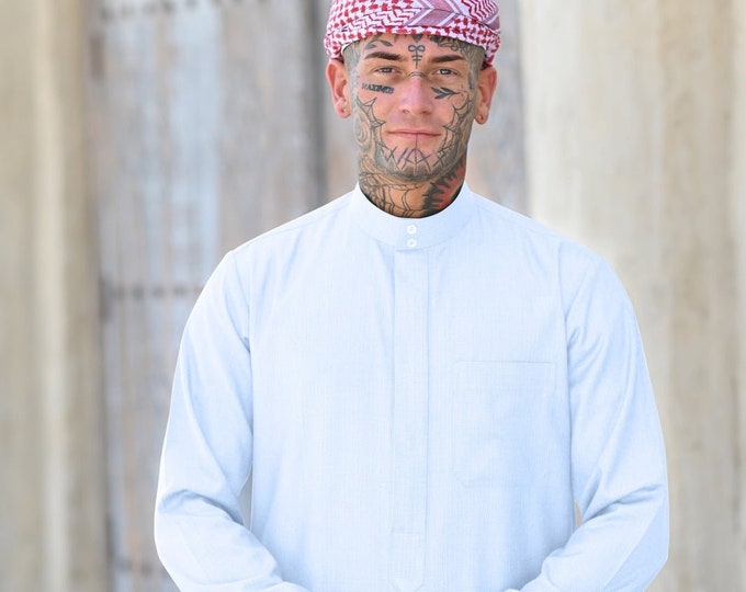 Mens White Saudi Thobes Jubbah Jubba Thawb Kandora Dishdasha Jalabiya ...