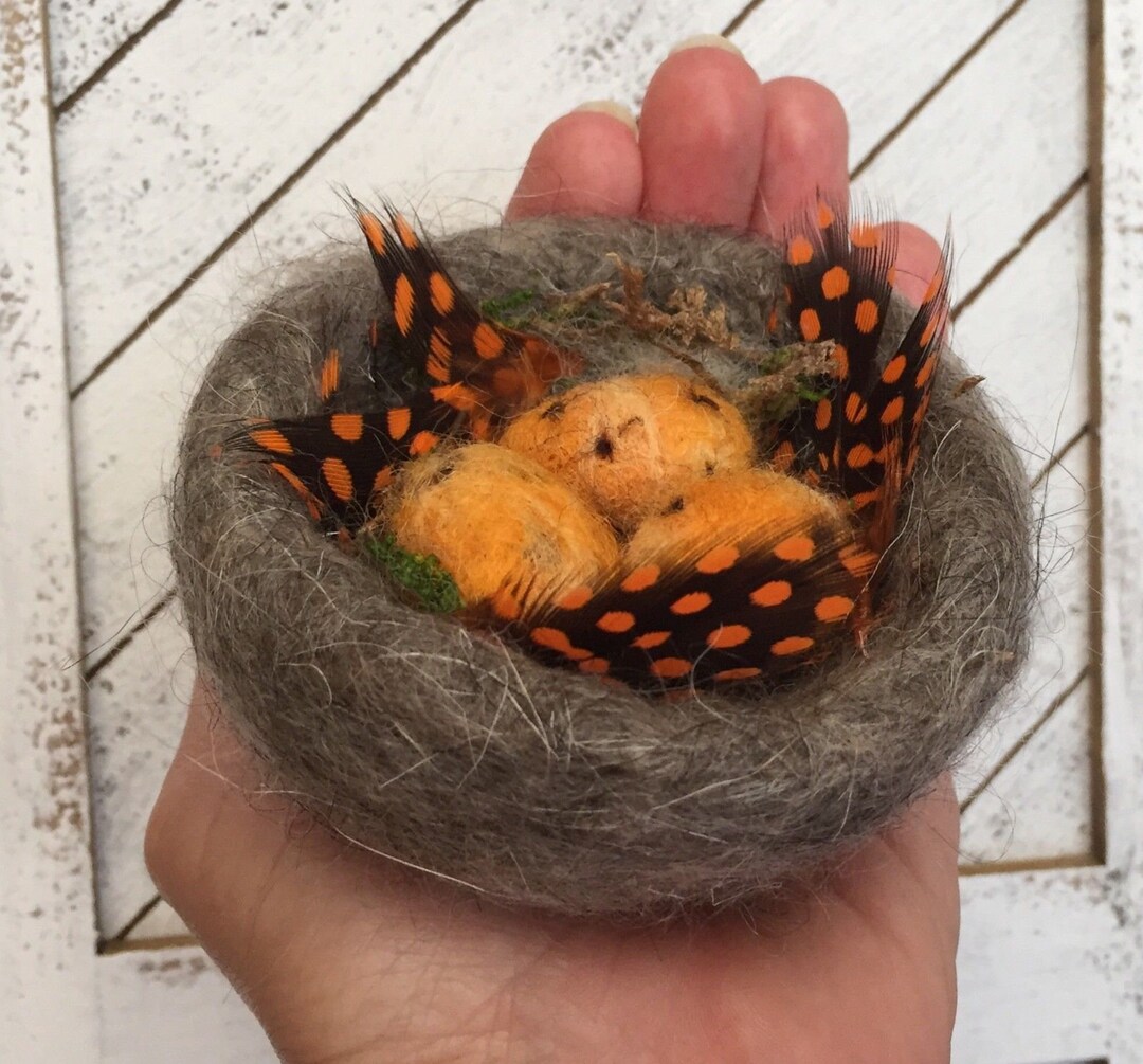 Needle Felted Bird Nest Orange Eggs Needle Felting Kit New Wool Art Diy ...