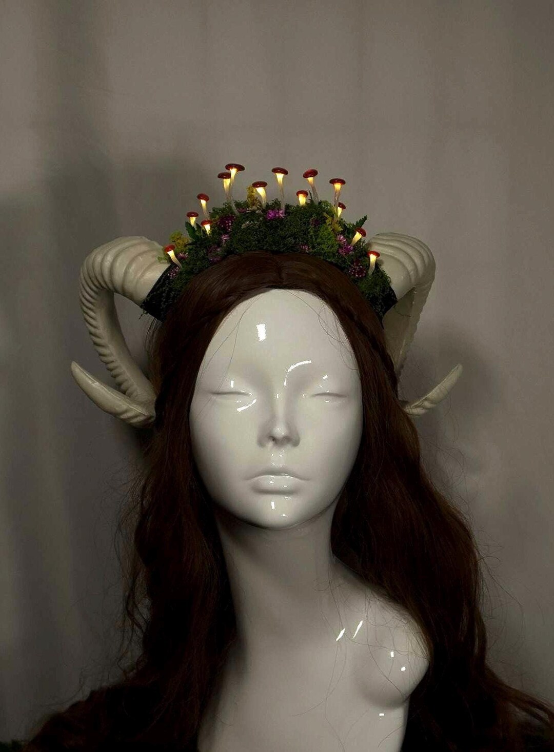 Ram Horns With Glowing Mushroom Headband/ Headpiece/ Costume/ Whimsical ...