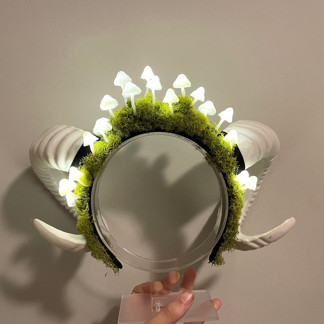 Glowing Mushroom Ram Horn Fairy Crown - Halloween Rave Headpiece ...
