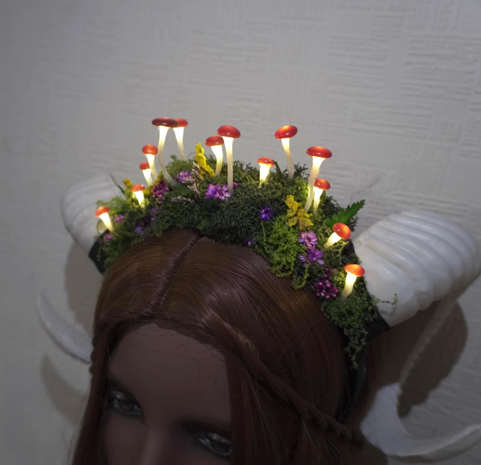 Ram Horns With Glowing Mushroom Headband/ Headpiece/ Costume/ Whimsical ...