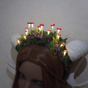 Ram Horns With Glowing Mushroom Headband/ Headpiece/ Costume/ Whimsical ...