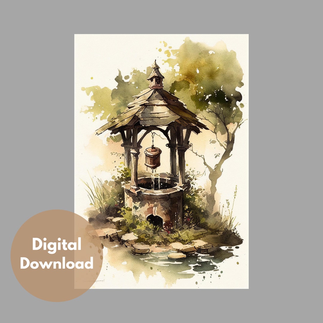 Watercolor Wishing Well Digital Print - Available in 8 Sizes - Etsy