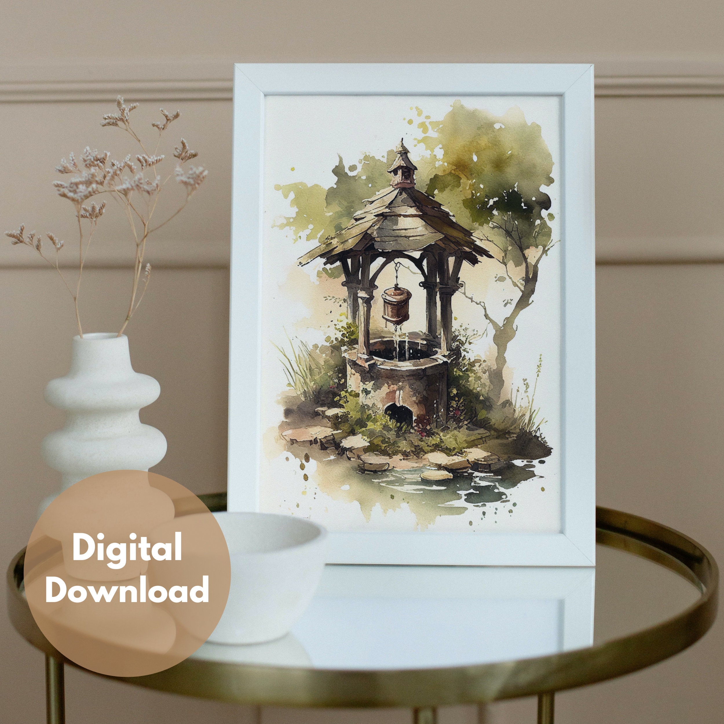 Watercolor Wishing Well Digital Print - Available in 8 Sizes - Etsy