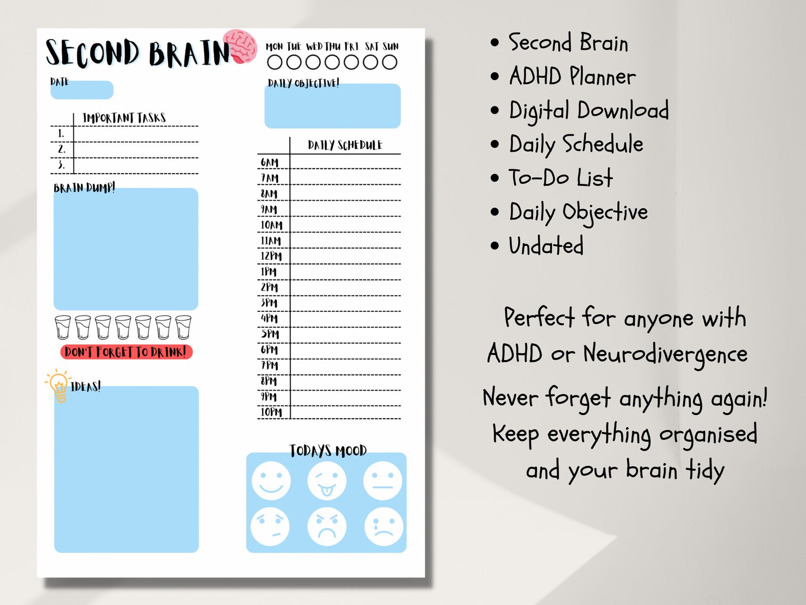Digital Adhd Planner Undated Planner Daily Adhd Planner Printable ...