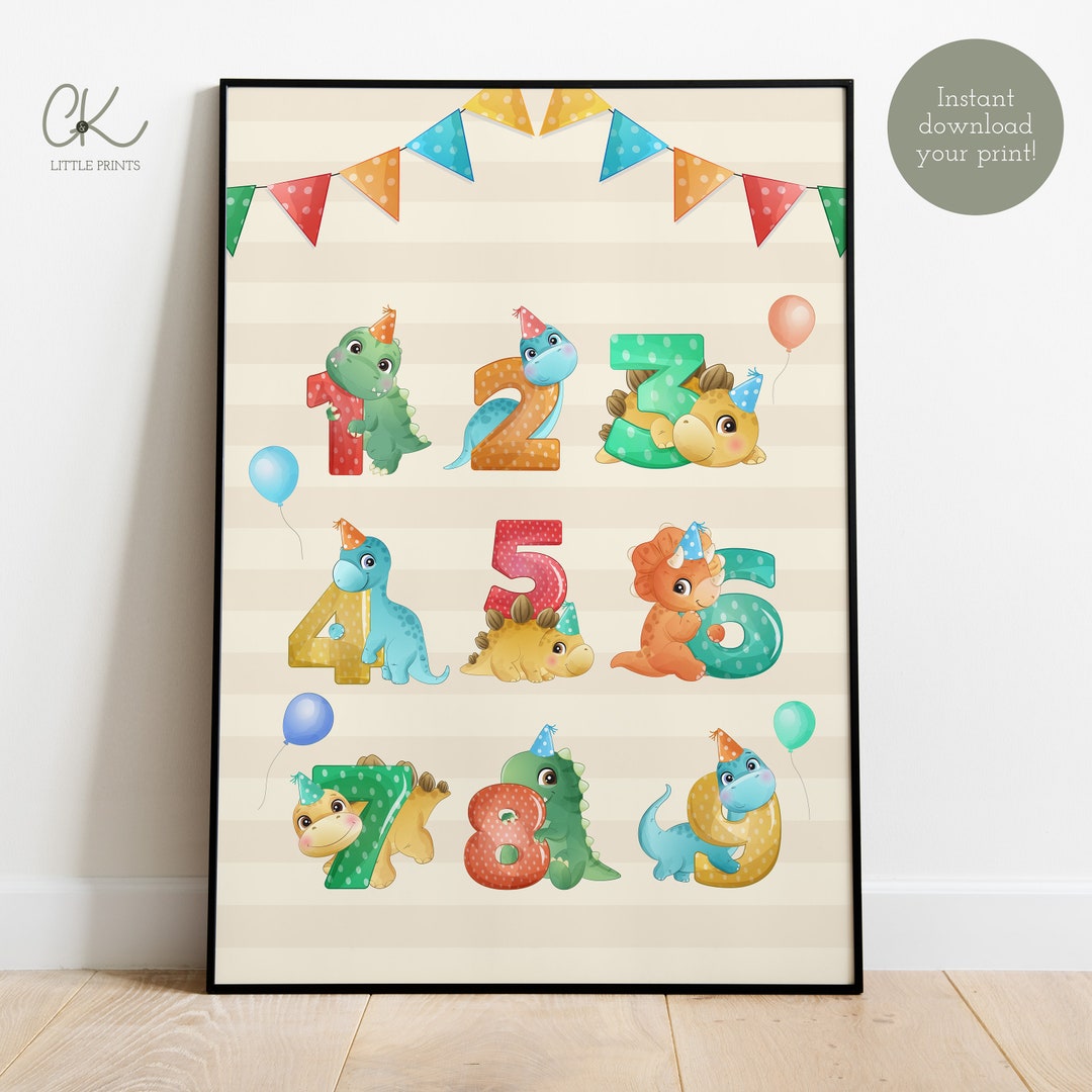 Dinosaur Numbers Poster | Portrait | Printable | Instant | Wall Art (A4 ...