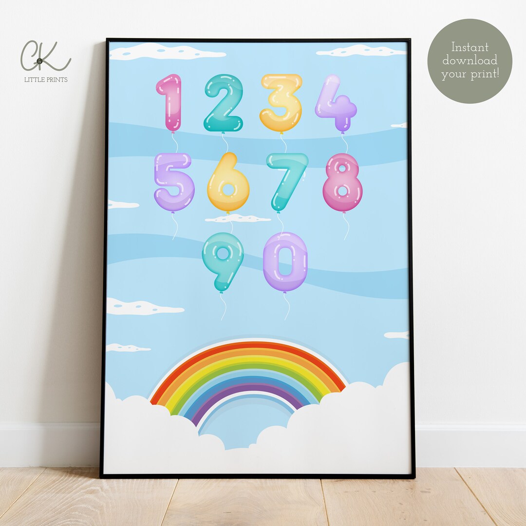 Balloon Numbers Poster | Portrait | Printable | Instant | Wall Art (A4 ...
