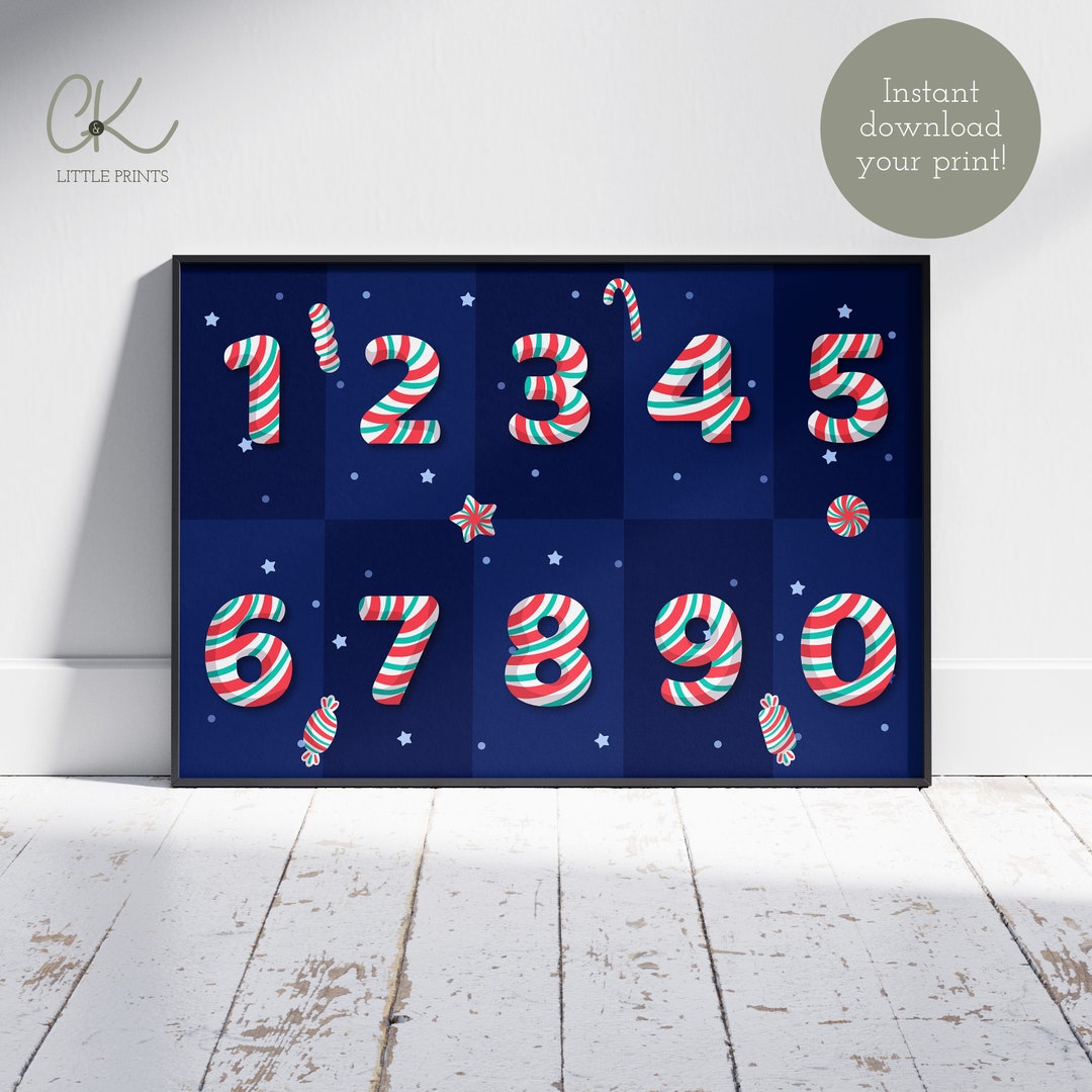 Candy Cane Numbers Poster | Landscape | Printable | Instant | Wall Art ...