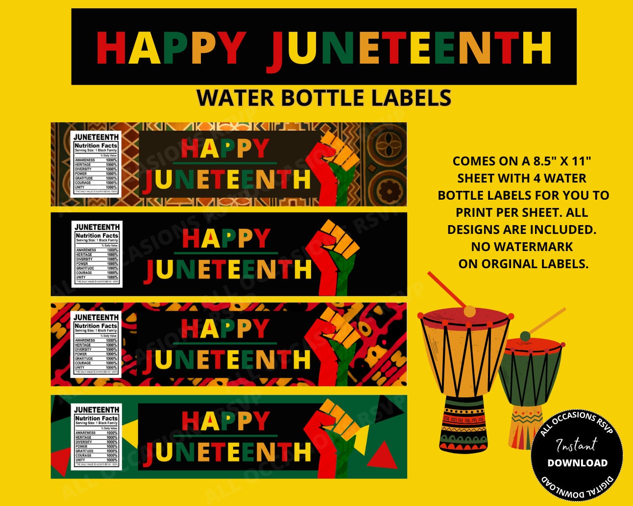 Happy Juneteenth Water Bottle Labels - Etsy