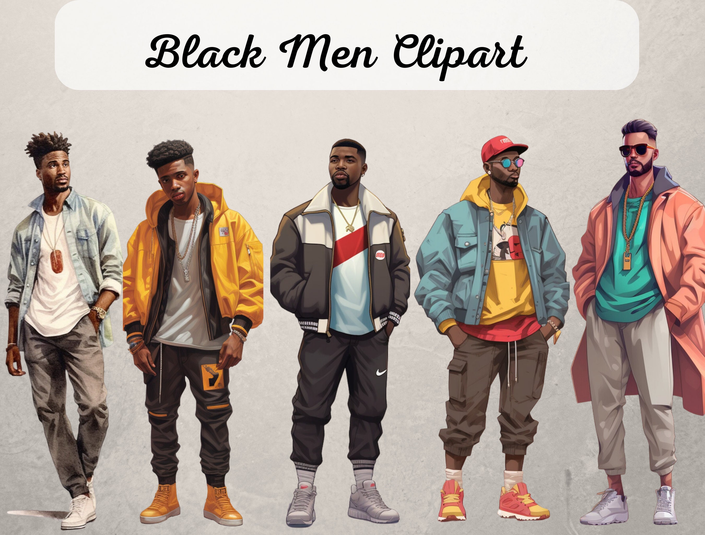 Handsome Black Men Clipart| Men of Color Clipart| Planner Stickers ...