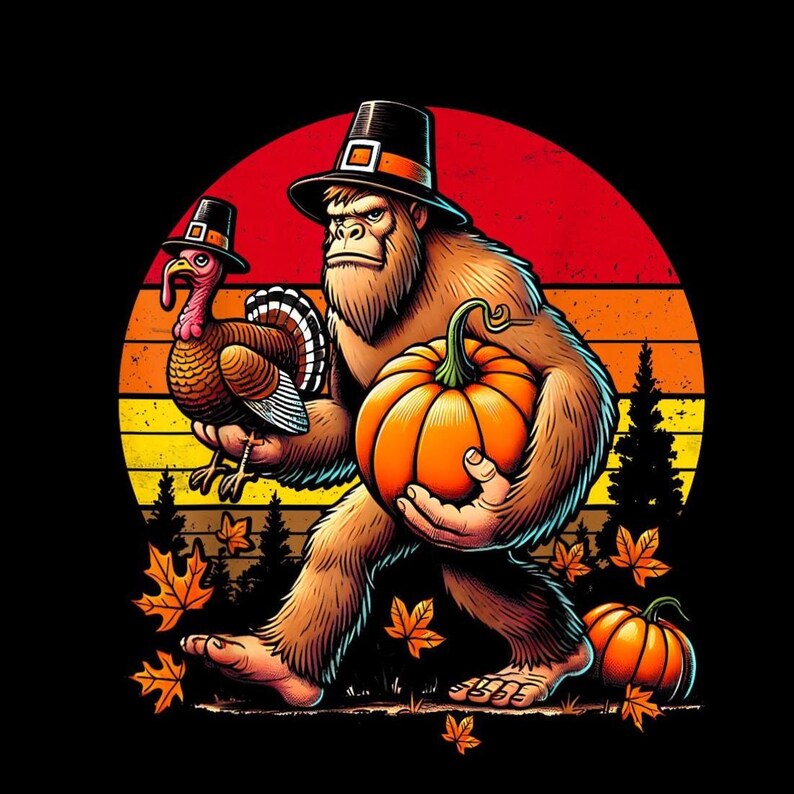 Bigfoot Pilgrim Turkey PNG, Funny Thanksgiving, Sasquatch Fall, Bigfoot ...