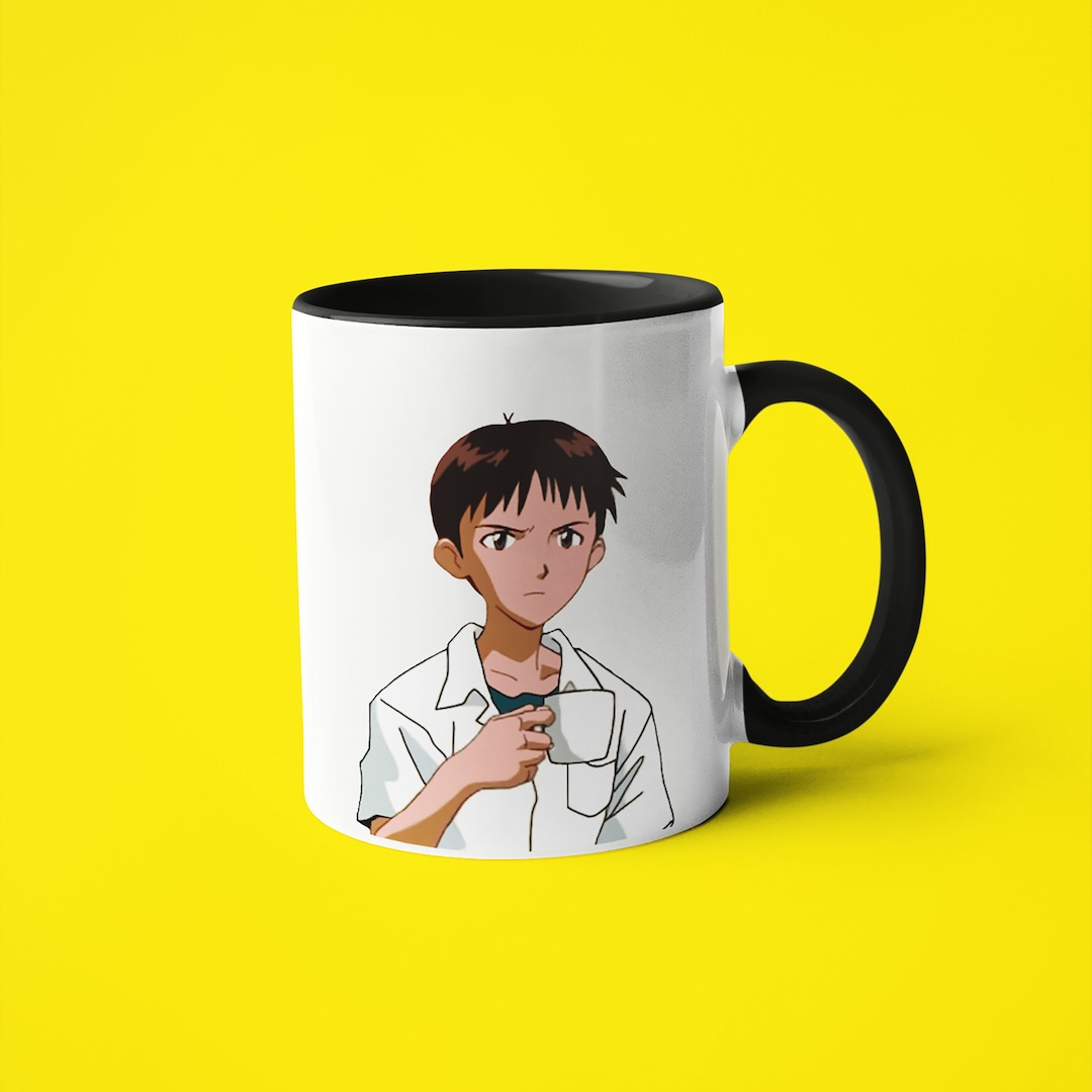 Shinji Holding Mug Anime Gift, Shinji Ikari Coffee Mug, Shinjiception ...
