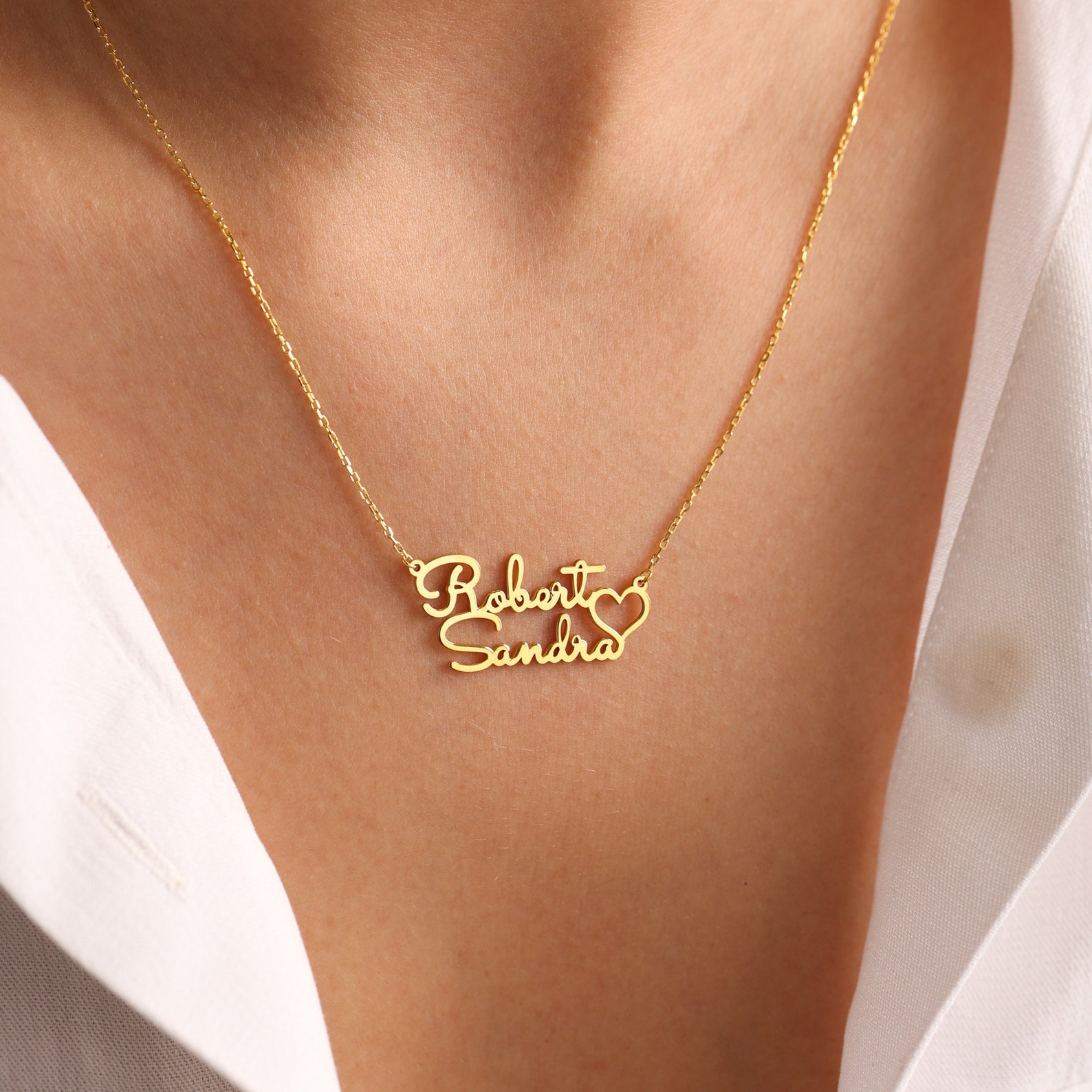 Two Kids Name Necklace for Mom, Double Name Necklace, Gold Couple Name ...