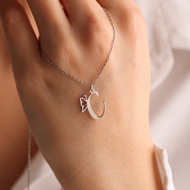 14k Gold Initial Necklace With Butterfly Initial Necklace - Etsy