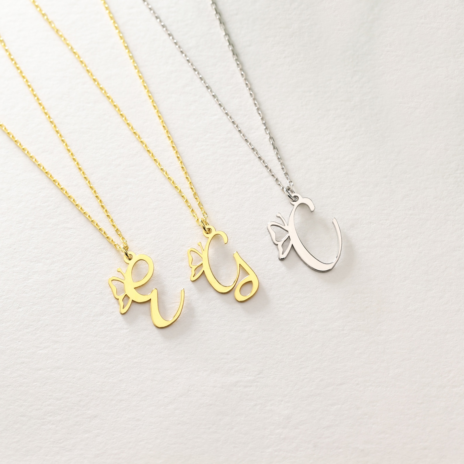 14k Gold Initial Necklace With Butterfly Initial Necklace - Etsy