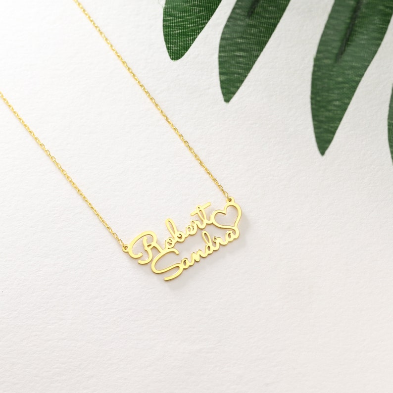 Two Kids Name Necklace for Mom, Double Name Necklace, Gold Couple Name ...