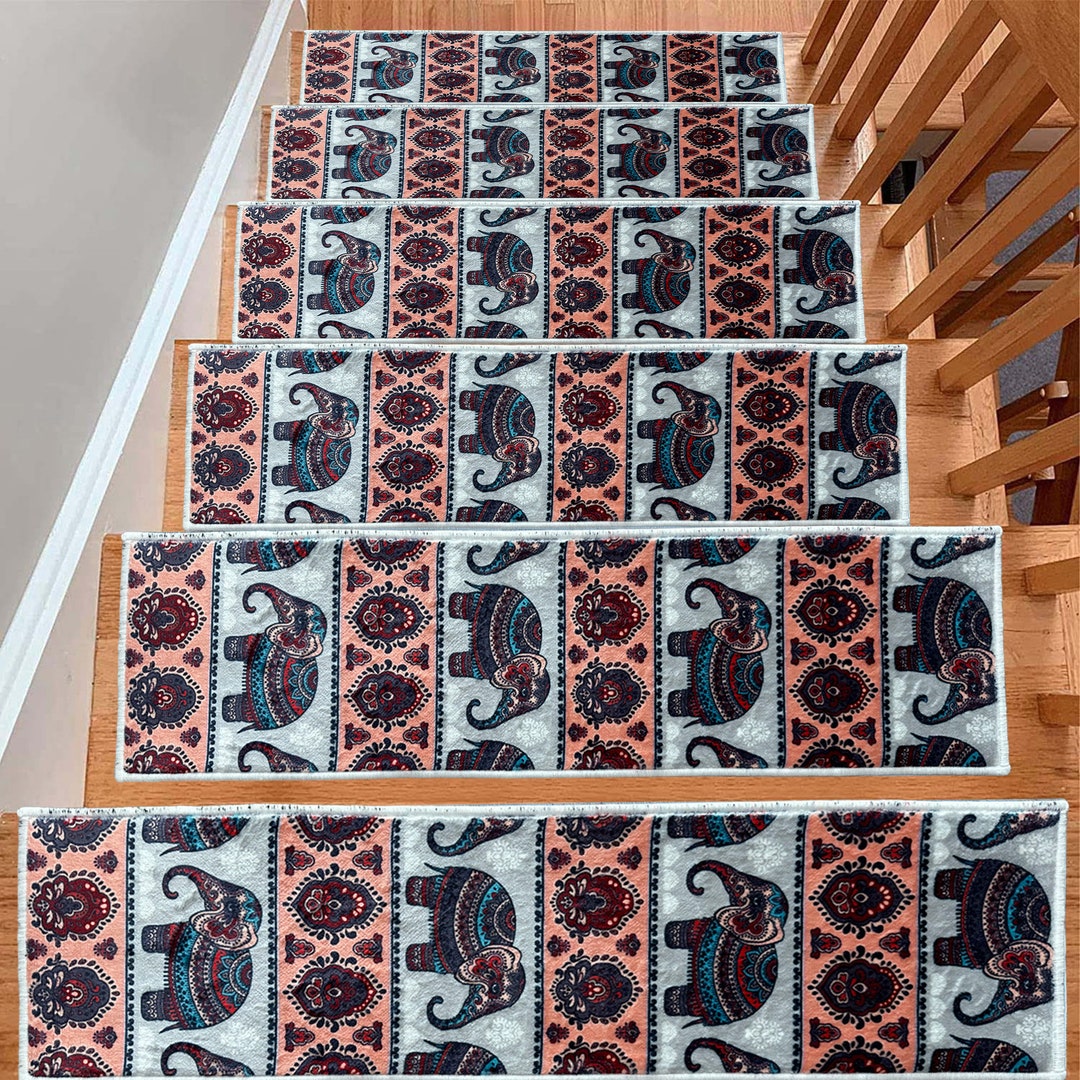 Elephant Design Stair Tread Carpet, Stair Runner Rug, Stair Rug, Stair ...