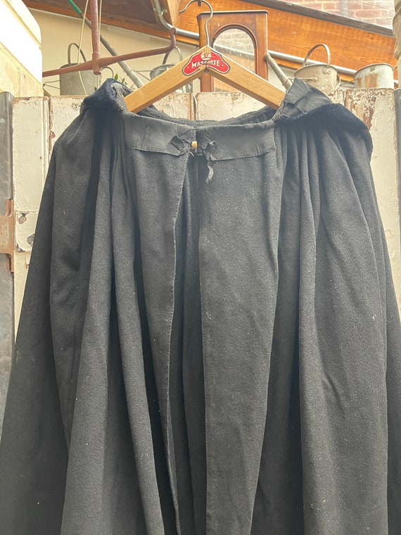 Antique French handmade long black wool cape cloak wi… - Gem
