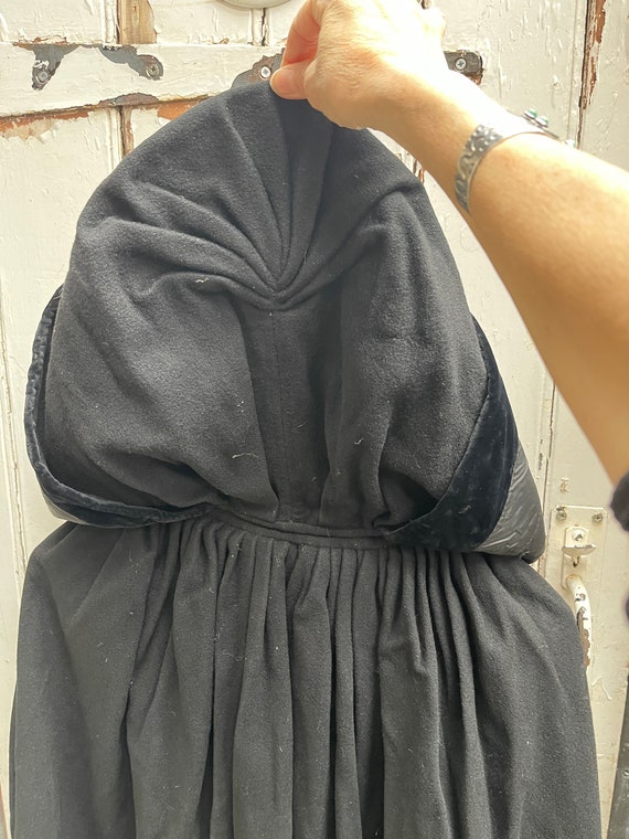 Antique French handmade long black wool cape cloak wi… - Gem