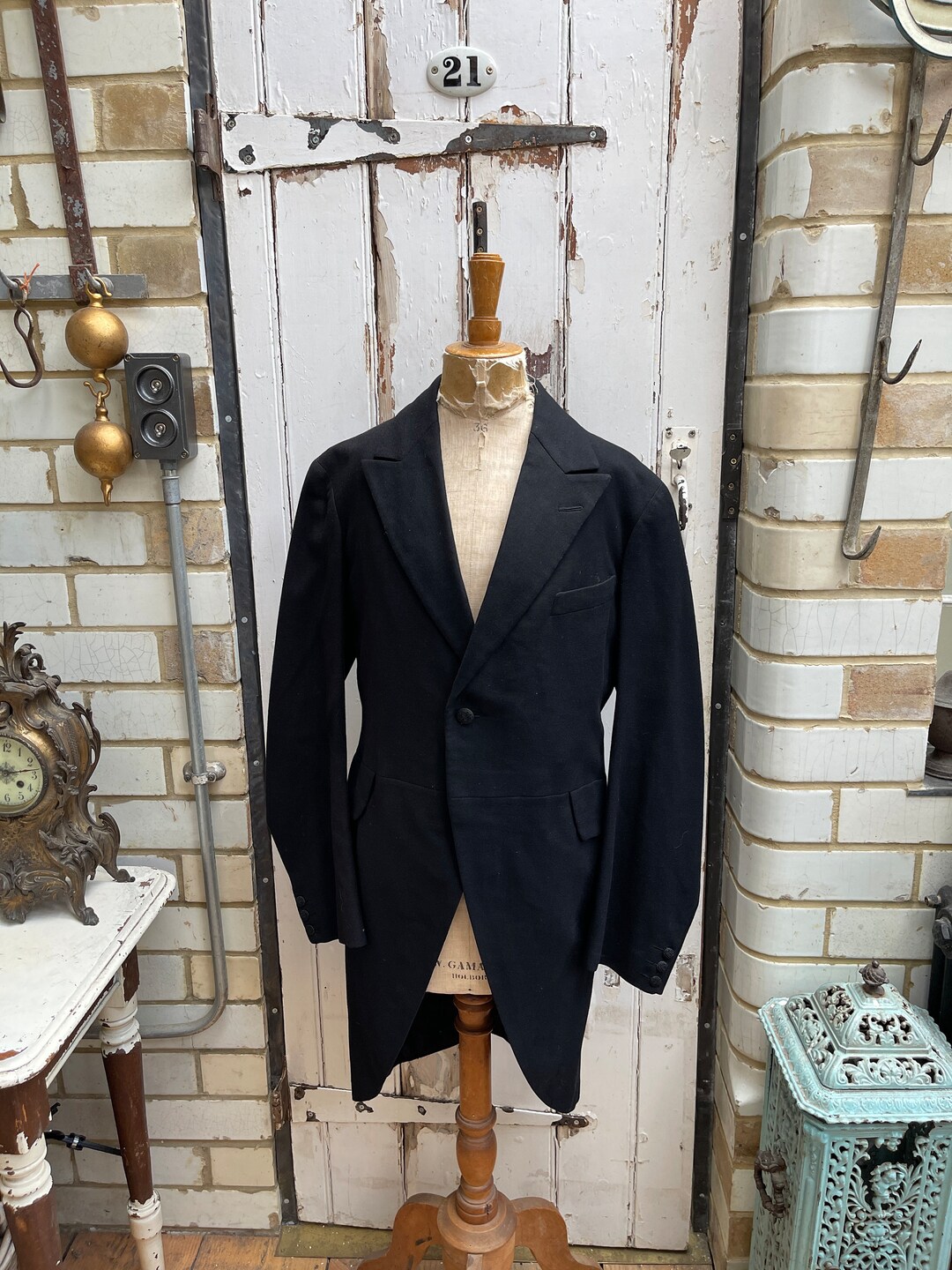 Antique French Long Black Wool Mourning Morning Jacket Coat by A Dony ...