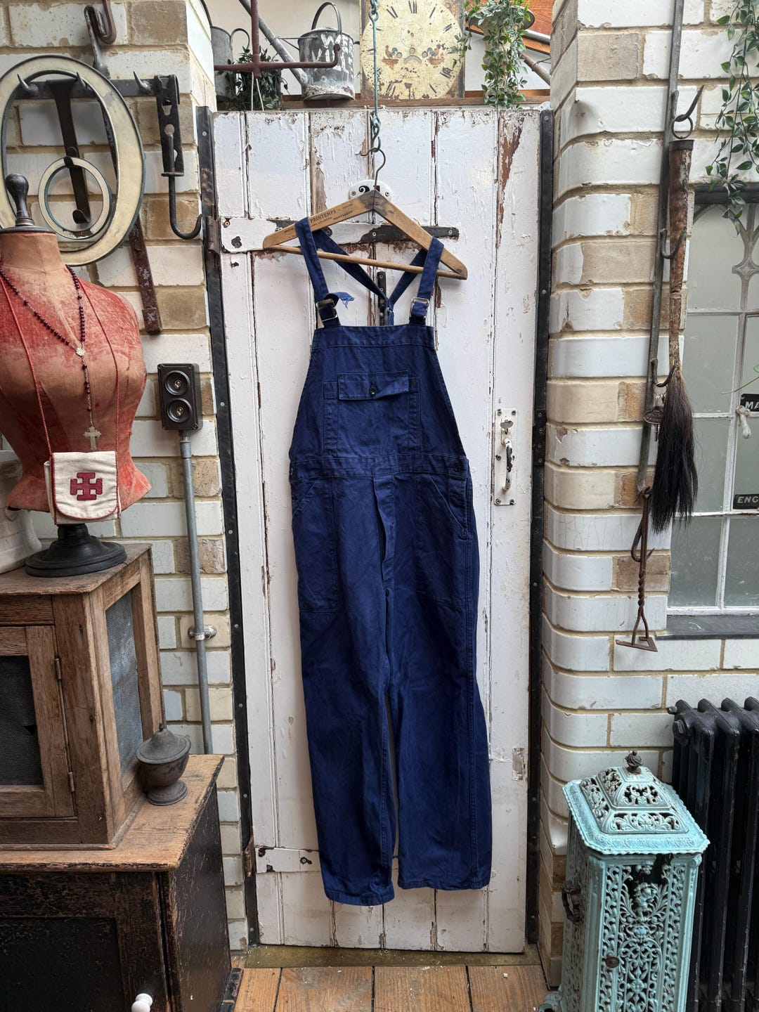 Antique Vintage French H Roquette Blue Cotton Dungarees Workwear Size S ...