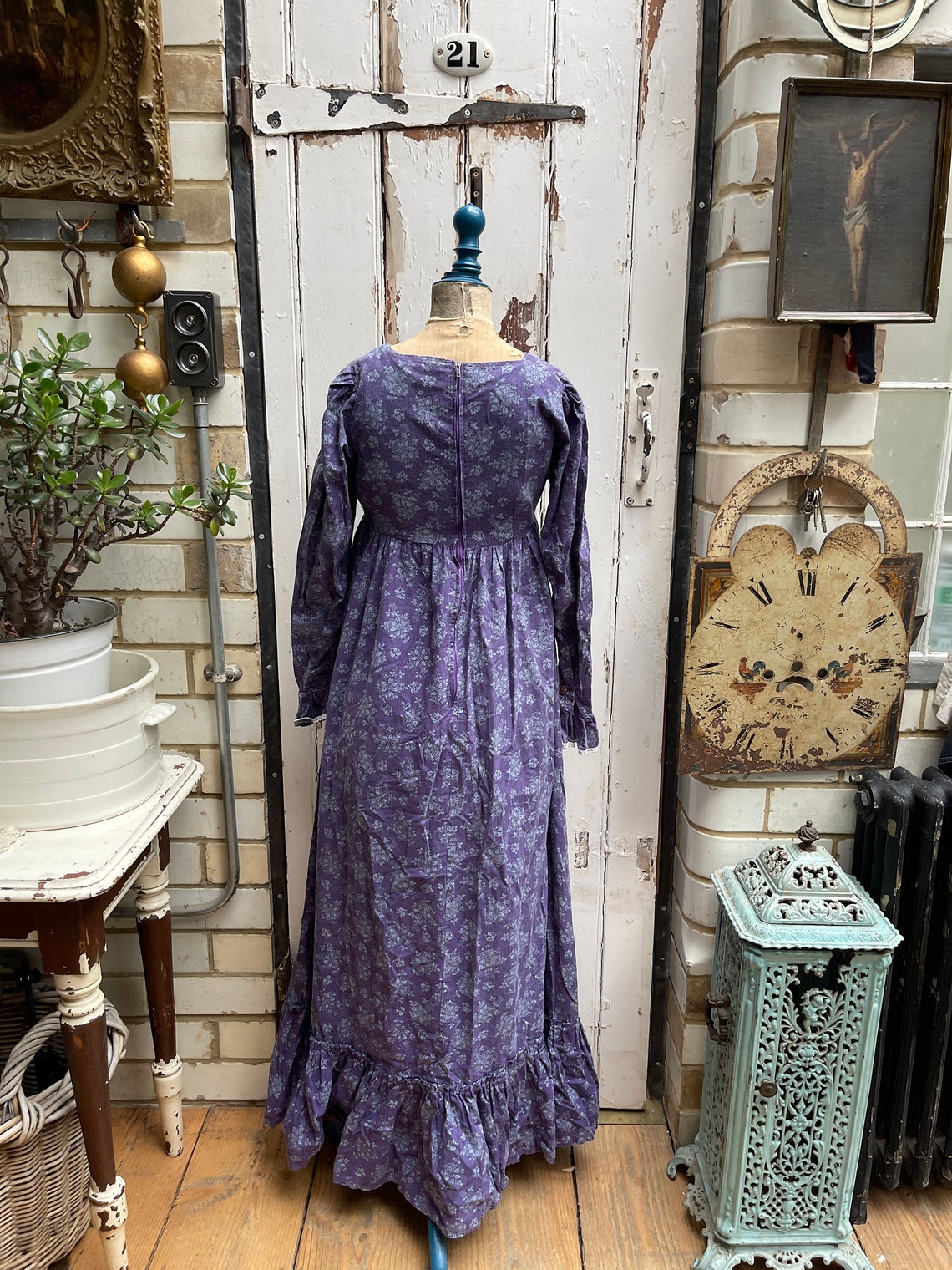 Vintage Laura Ashley 70s Dyers and Printers Wales Long Purple Cotton ...