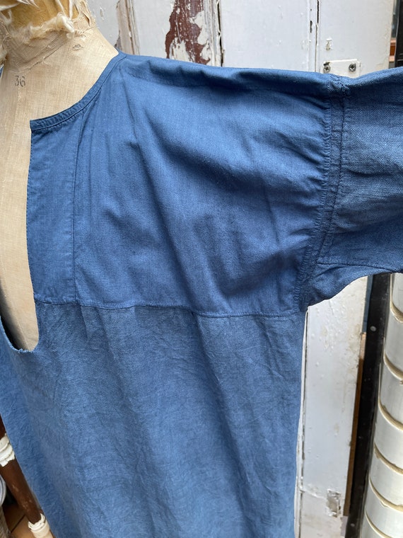 Antique French blue linen dress smock size M/L - Gem