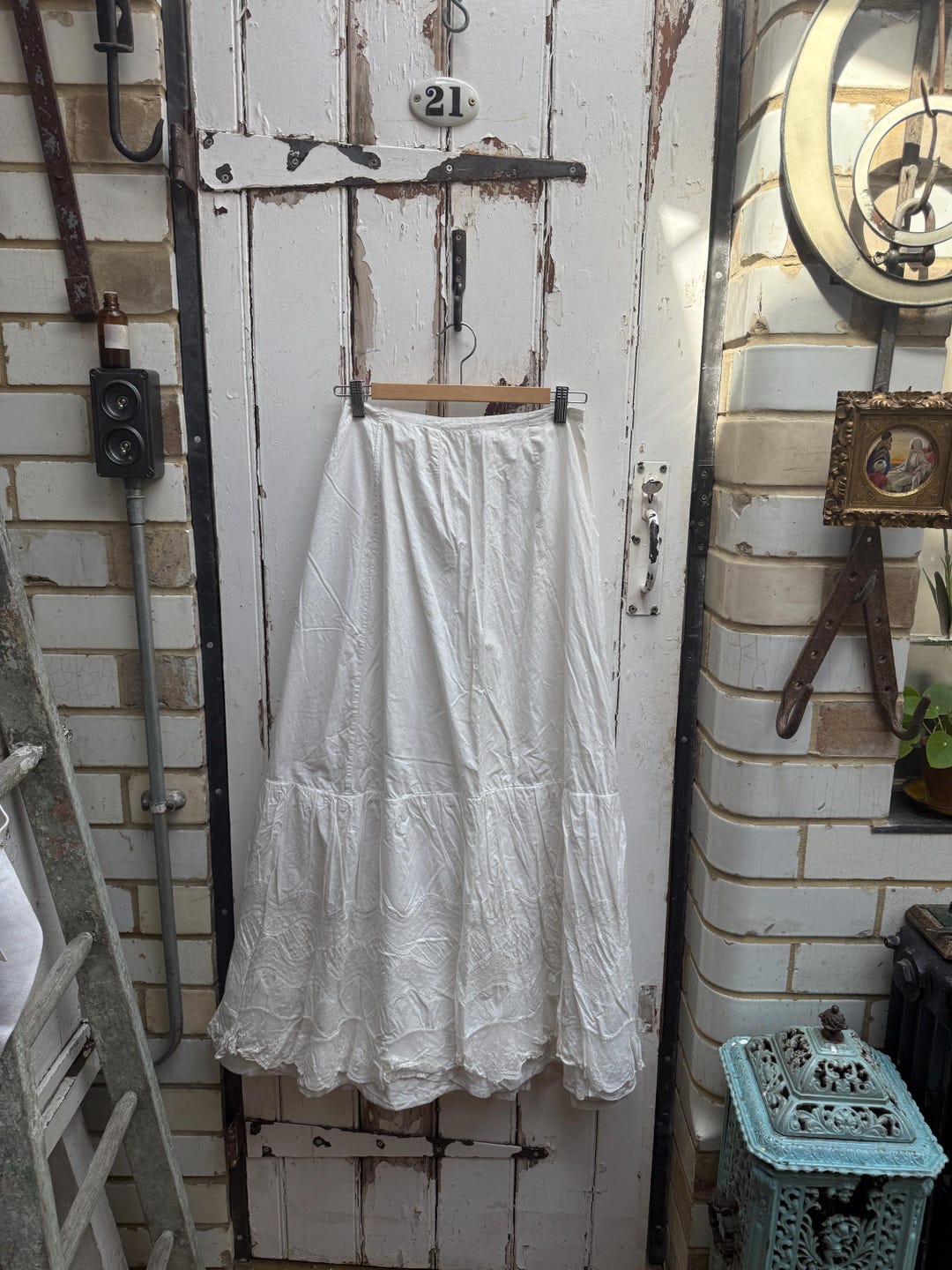 Antique White Cotton Lace Skirt: English Tiered Hem, Adjustable Waist ...
