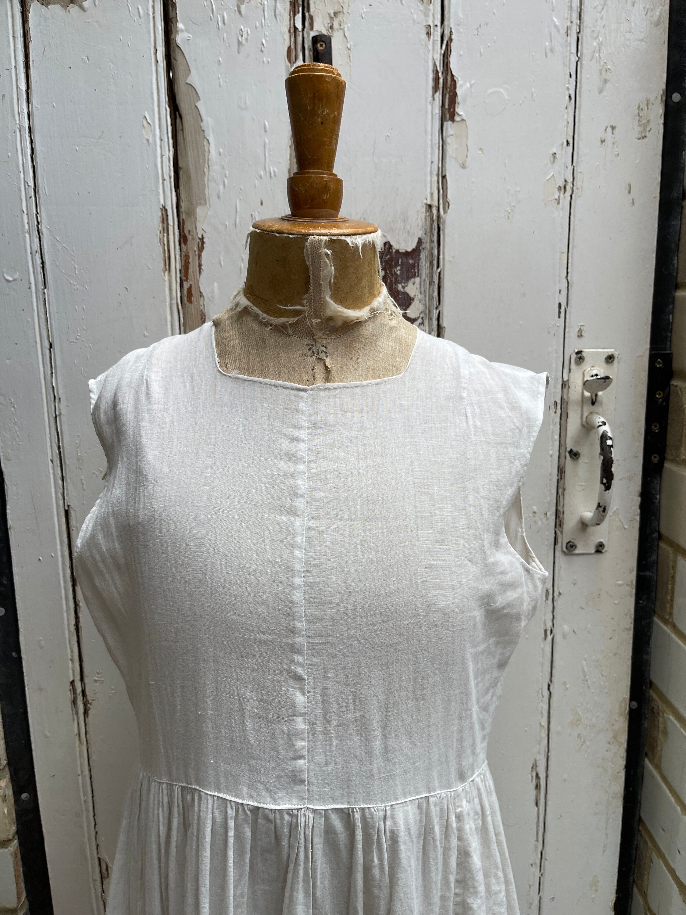 Antique Handmade Plain White Cotton Shift Dress With Double Layer Hem ...