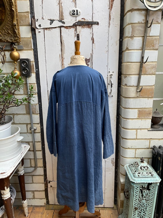 Antique French blue linen dress smock size M/L - Gem