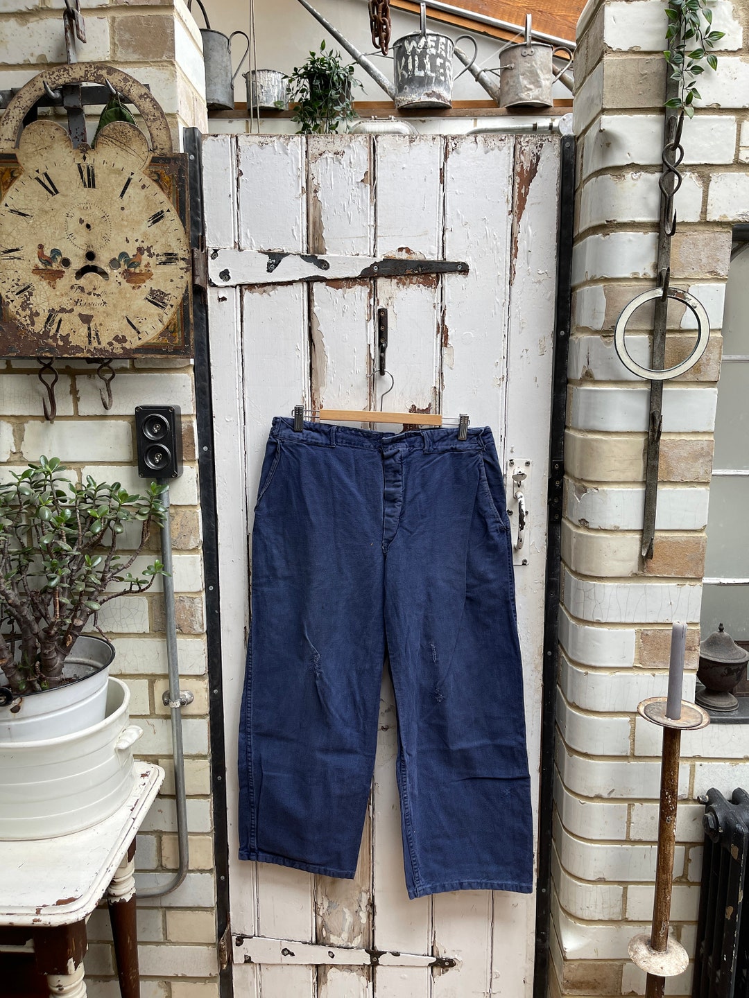 Antique Vintage Dutch Indigo Blue Cotton Workwear Chores Trousers Size ...