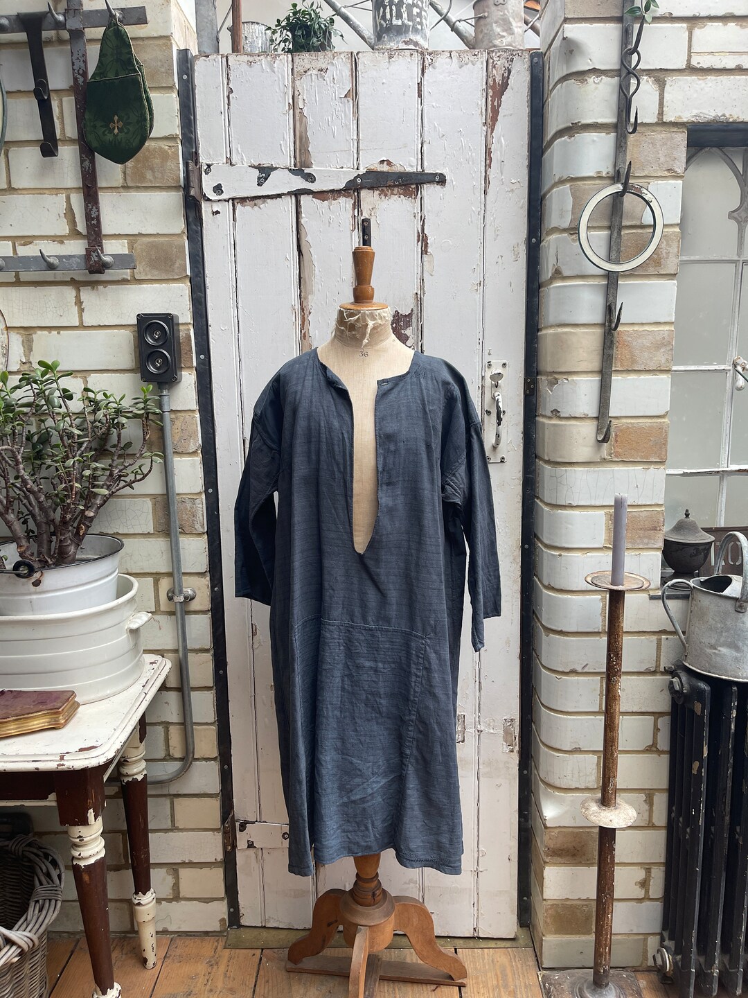 Antique French Grey Linen Smock Dress With Patches Size M/L - Etsy
