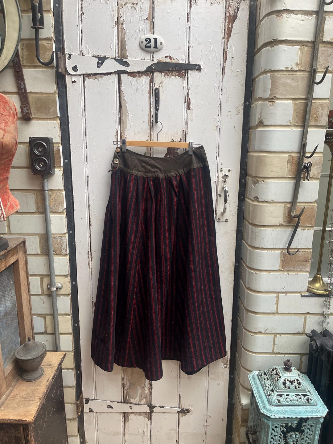 Antique Dutch Handmade Long Black and Red Striped Wool Skirt Size M - Etsy