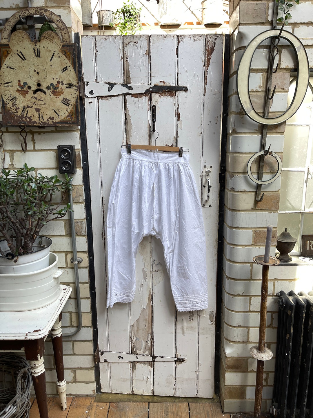 Antique Victorian Long White Cotton Lingerie Bloomers With Lace Trim ...