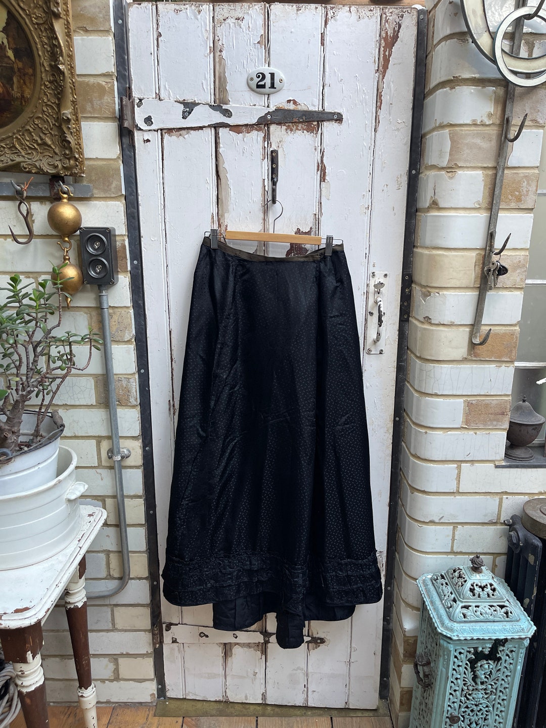 Antique Dutch Handmade Black Wool Silk Patterned Skirt With Frill at ...
