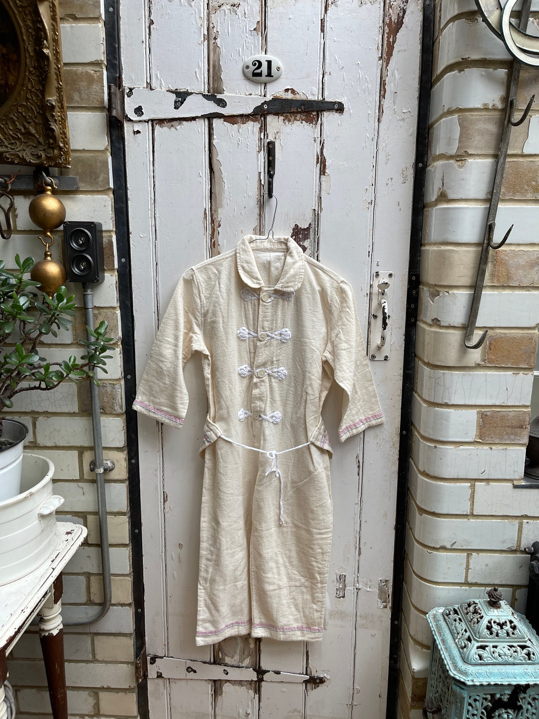 Antique Vintage Childs Handmade Cream Brushed Cotton Warm All in One ...