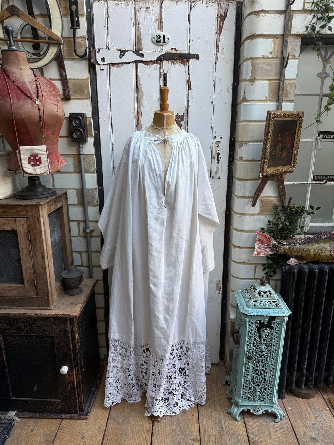 Antique French White Linen Priests Surplice Dress Gown With Intricate ...