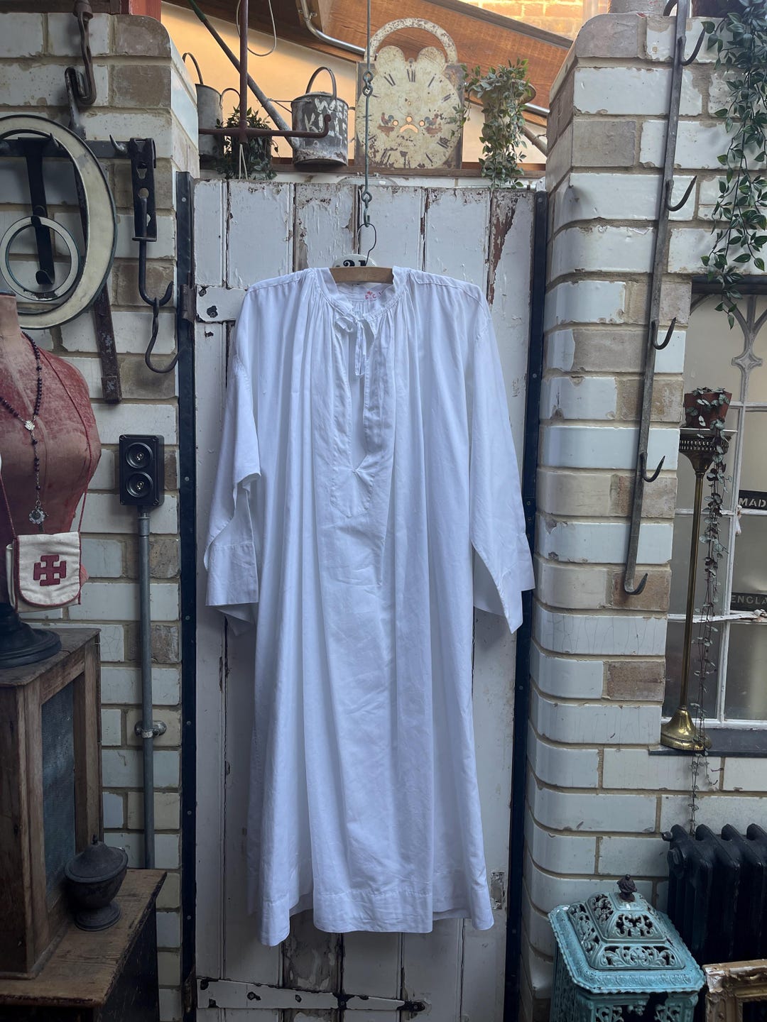 Antique French Handmade Long White Cotton Priests Gown With Hood Size ...