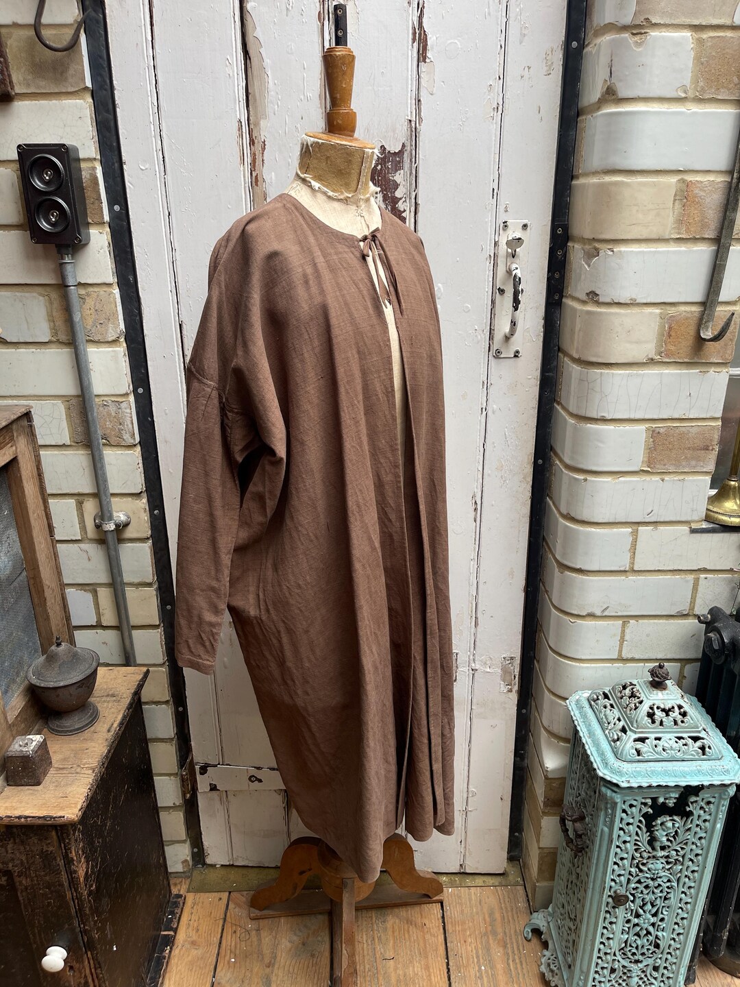 Antique French Brown Linen Cotton Metis Long Jacket Housecoat Size S - Etsy