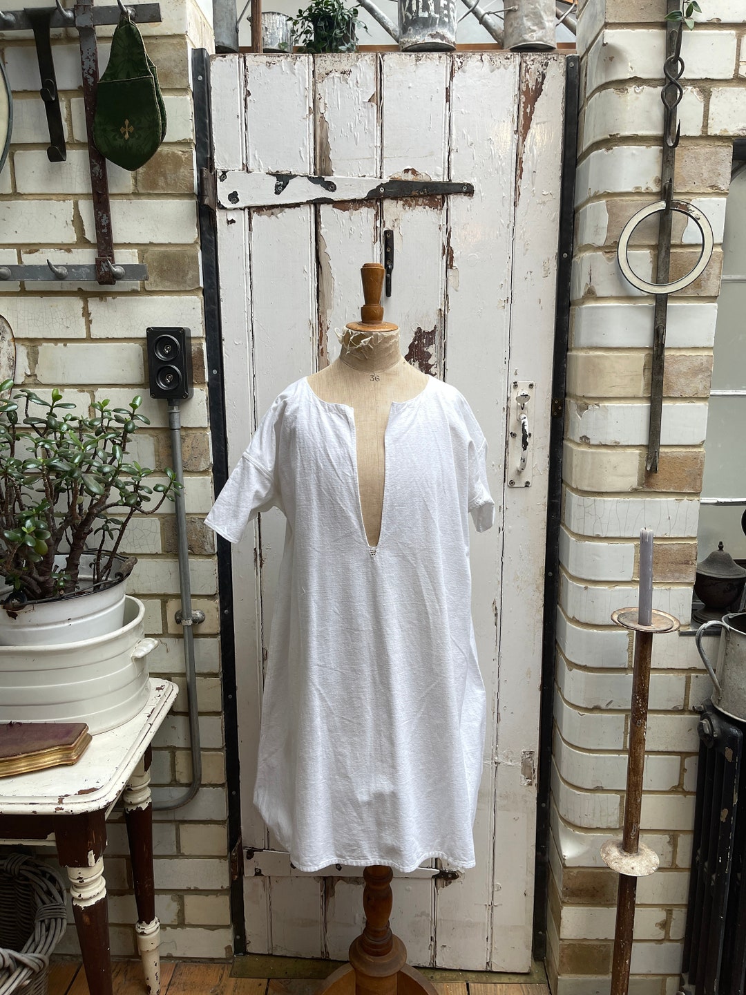 Antique Dutch Handmade White Cotton Tunic Shift Dress Smock Size L - Etsy