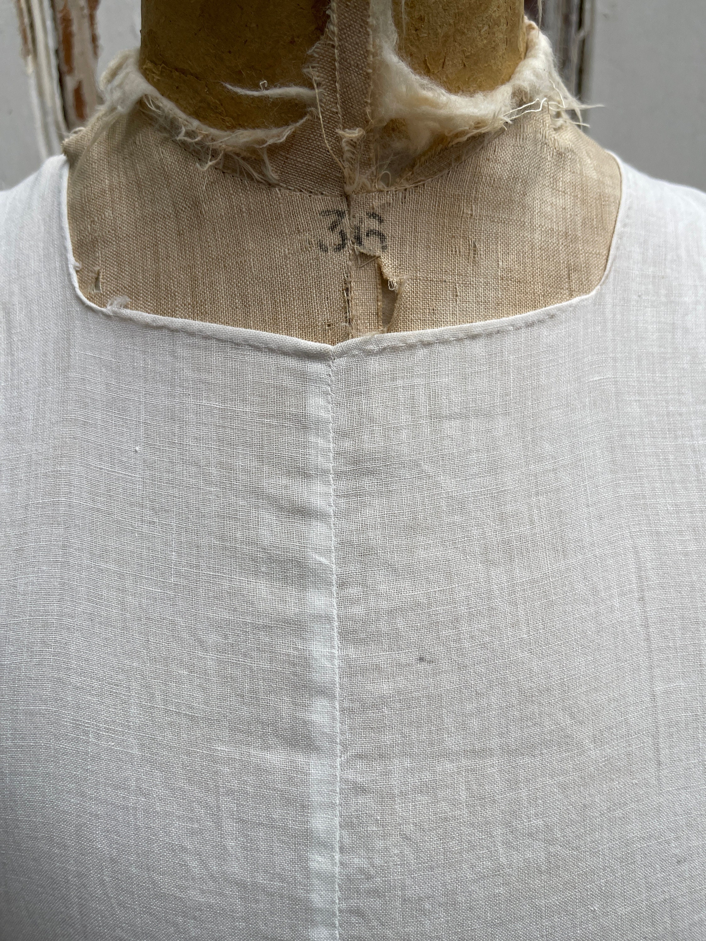 Antique Handmade Plain White Cotton Shift Dress With Double Layer Hem ...