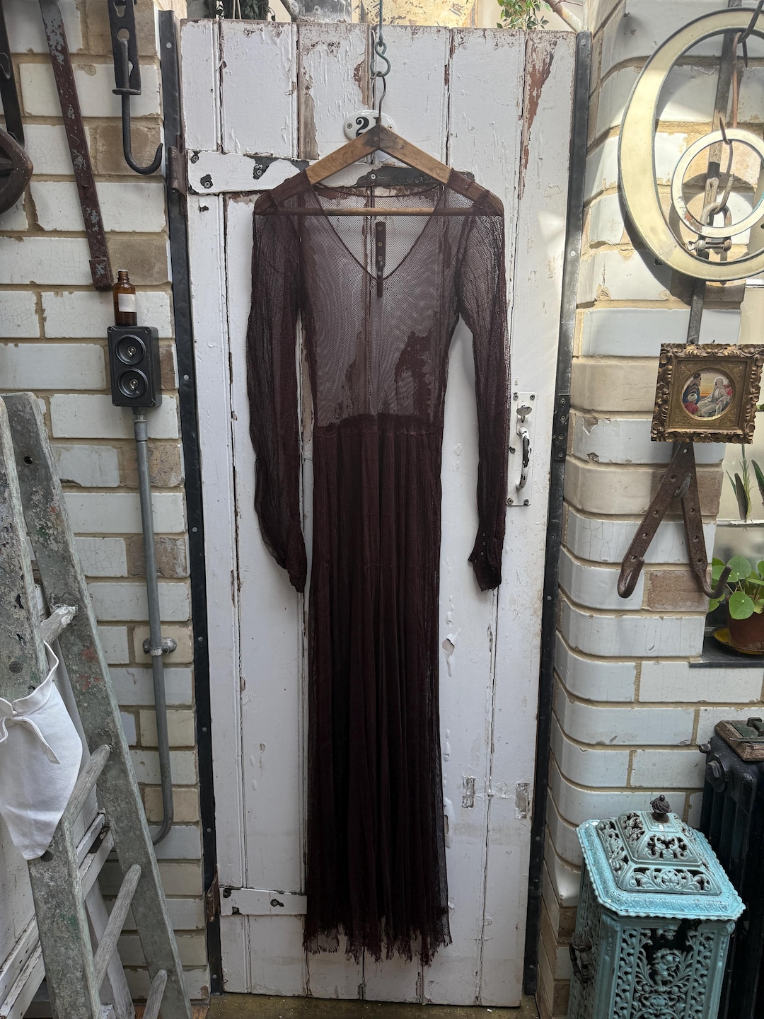 Antique French Handmade Brown Lace Net Dress Size S - Etsy