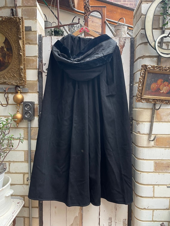 Antique French handmade long black wool cape cloak wi… - Gem