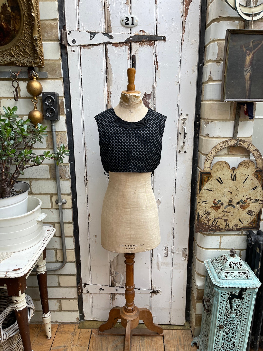 Antique Dutch Handmade Black and White Patterned Silk Cotton Bib Tabard ...