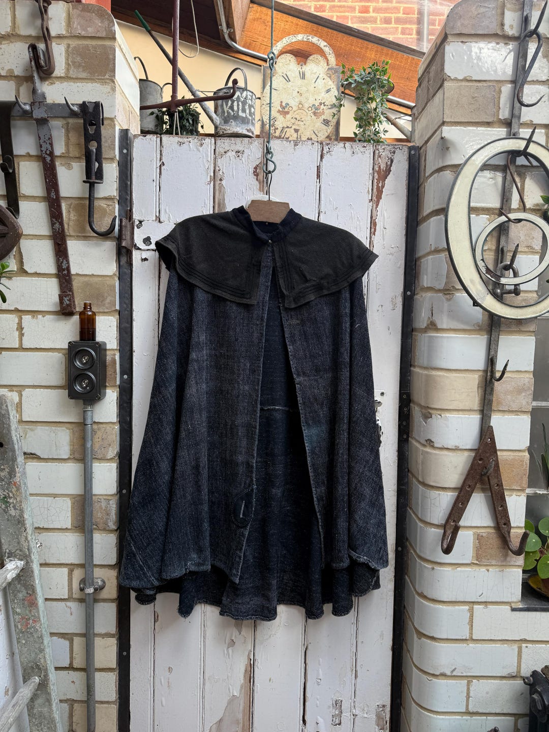 Antique French Handmade Indigo Blue Wool and Linen Cape Cloak With Wool ...