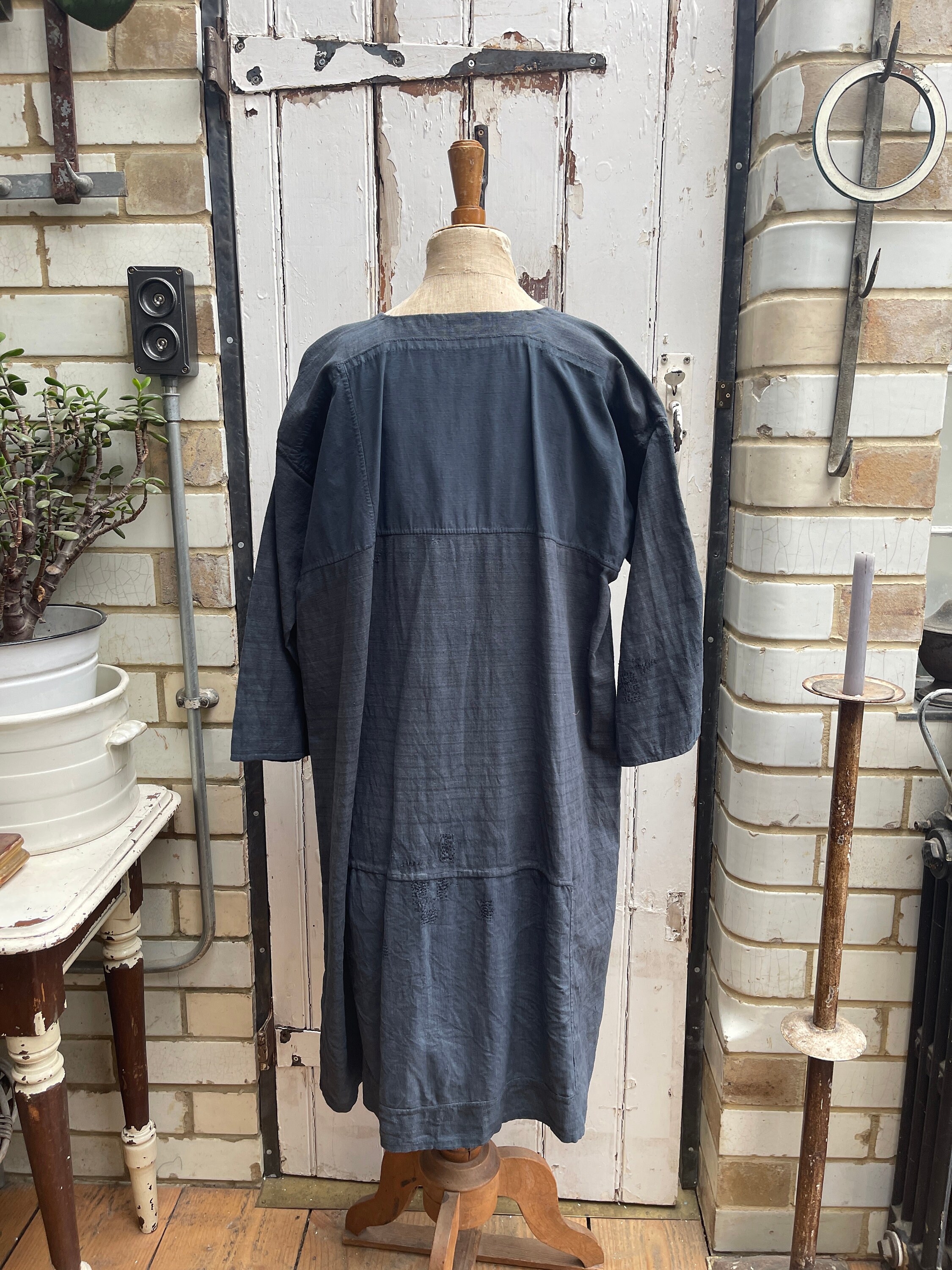Antique French Grey Linen Smock Dress With Patches Size M/L - Etsy