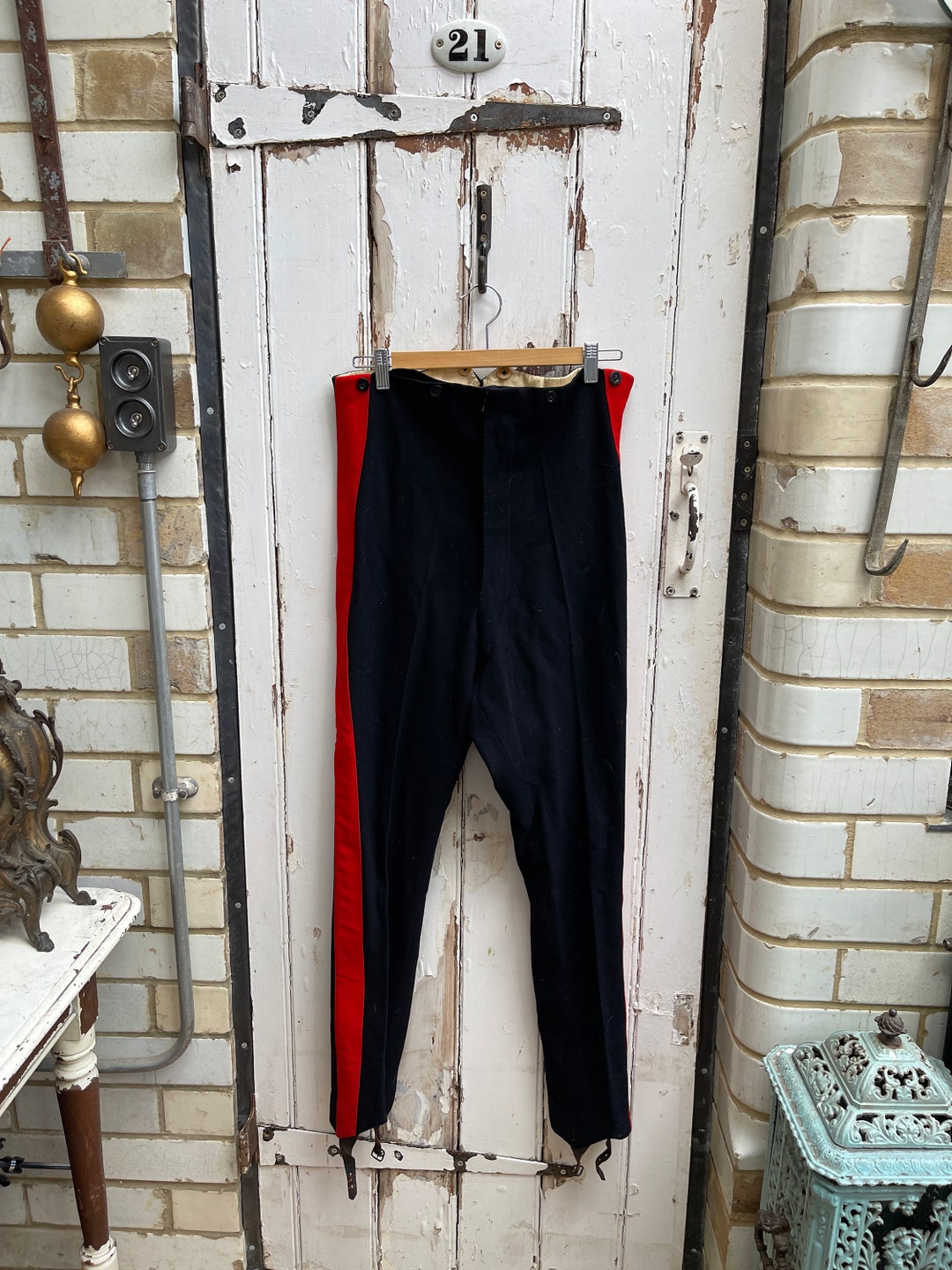 Vintage English Military Navy Blue Wool Uniform Trousers With Red ...