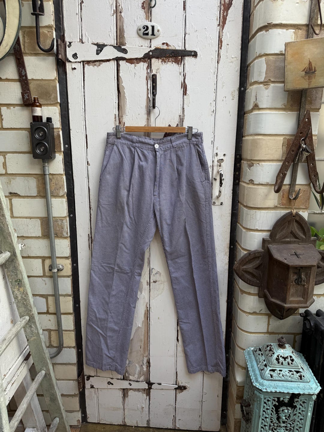 Vintage French Mens Blue White Cotton Check Chefs Trousers Size S - Etsy